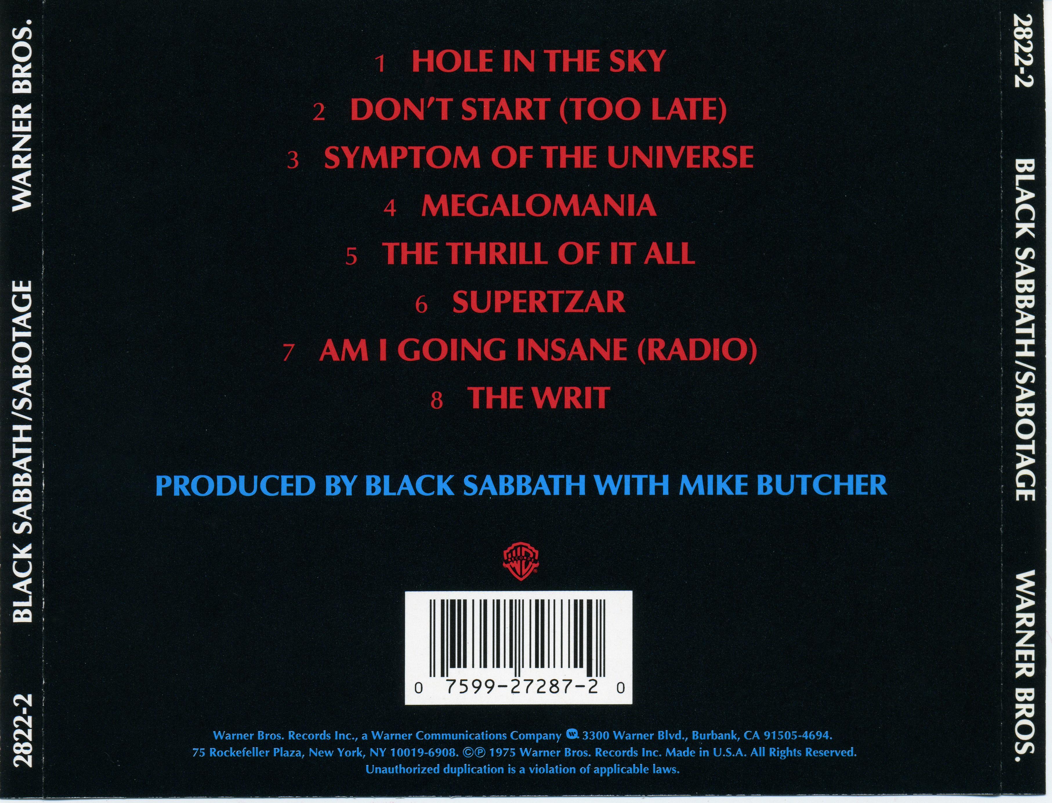 Black Sabbath Sabotage : Back USa | CD Covers | Cover Century | Over 1. ...